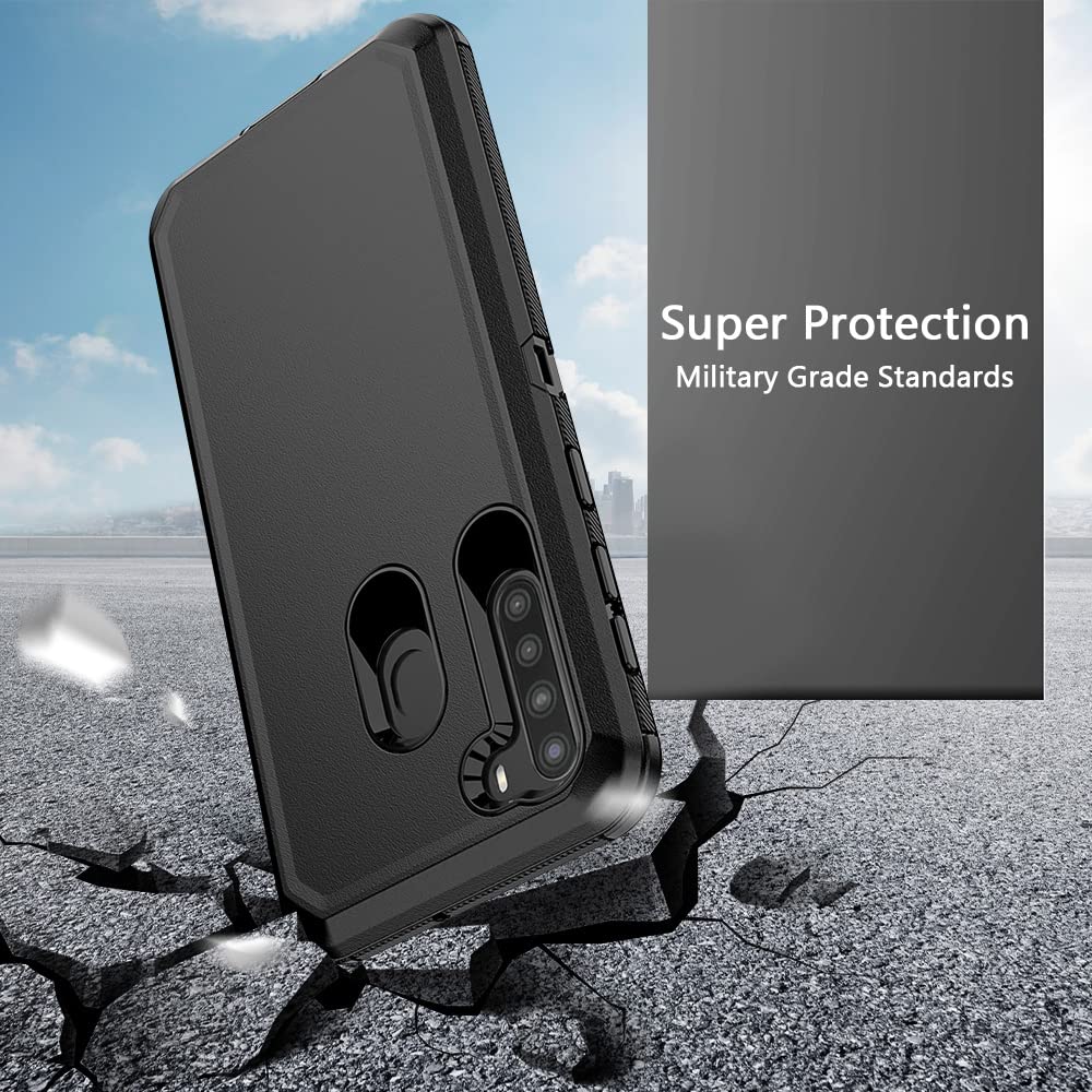 TASHHAR Phone Case for Samsung Galaxy A21 Phone, Heavy Duty Hard Shockproof Armor Protector Case Cover with Belt Clip Holster for Samsung A21 (Black)