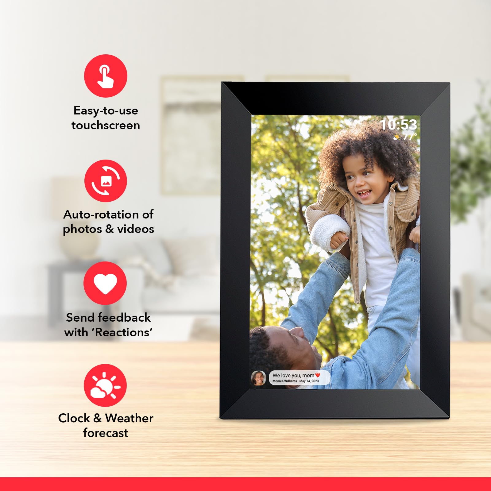 FRAMEO 10.1 Inch Smart WiFi Digital Photo Frame 1280x800 HD IPS LCD Touch Screen, Auto-Rotate, Motion Sensor, Built in 16GB Memory, Share Moments Instantly via Frameo App from Anywhere