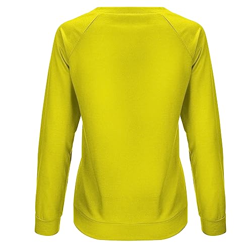 LAWOR Women'S Tops 2023 Summer Sudaderas capucha sudaderas la moda para mujer camisa manga larga estampado plumas jersey cuello redondo otoño G2-Yellow X-Large