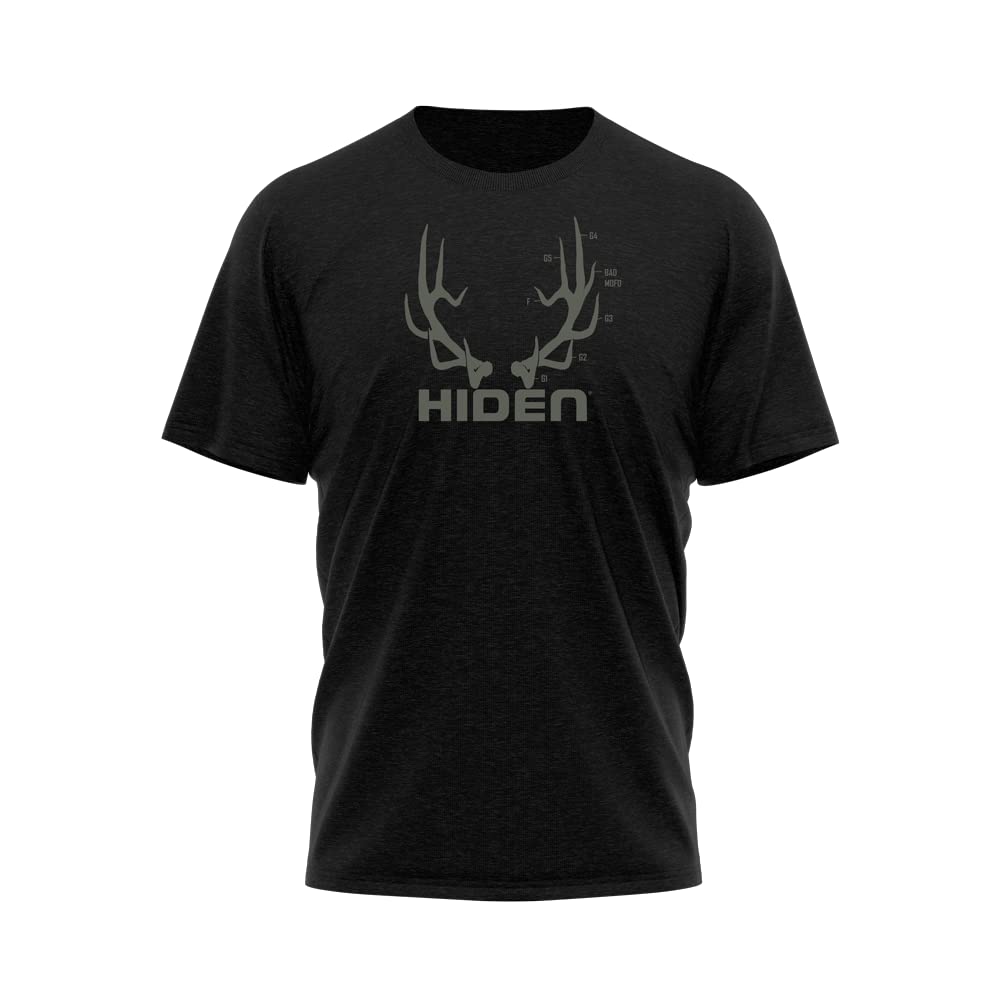 HIDEN Points Elk Antlers Graphic Tees Hunting Shirts for Men, Black T Shirt, XL