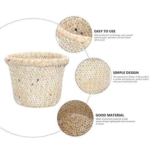 Zerodeko Woven Hamper 2pcs Rattan Trash Can Woven Water Hyacinth Wicker Waste Basket Garbage Container Bin Plant Pot Laundry Basket for Bathroom Kitchen Woven Baskets