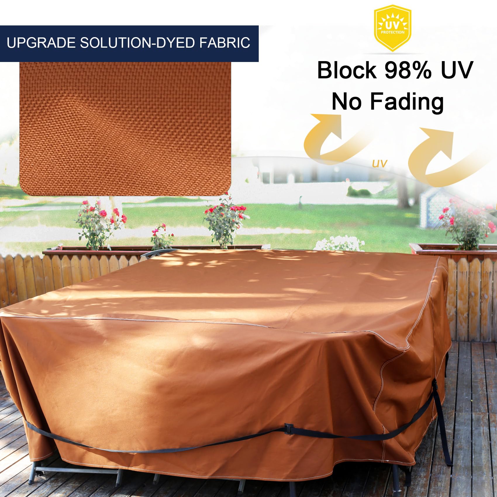 NettyPro Patio Table Cover Rectangular 105 x 75 Inch, 600D Heavy Duty Waterproof Outdoor Furniture Covers for Dining Table and Chair Rectangular, Brown