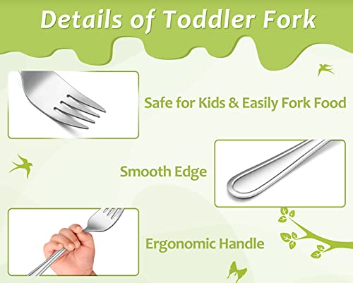 TeamFar Toddler Forks, 6 Pcs Stainless Steel Kids Utensil Small Fork for Child Self Feeding, with Line Patterned Edge, Non Toxic & Healthy, Mirror Surface & Dishwasher Safe, Easy to Grip