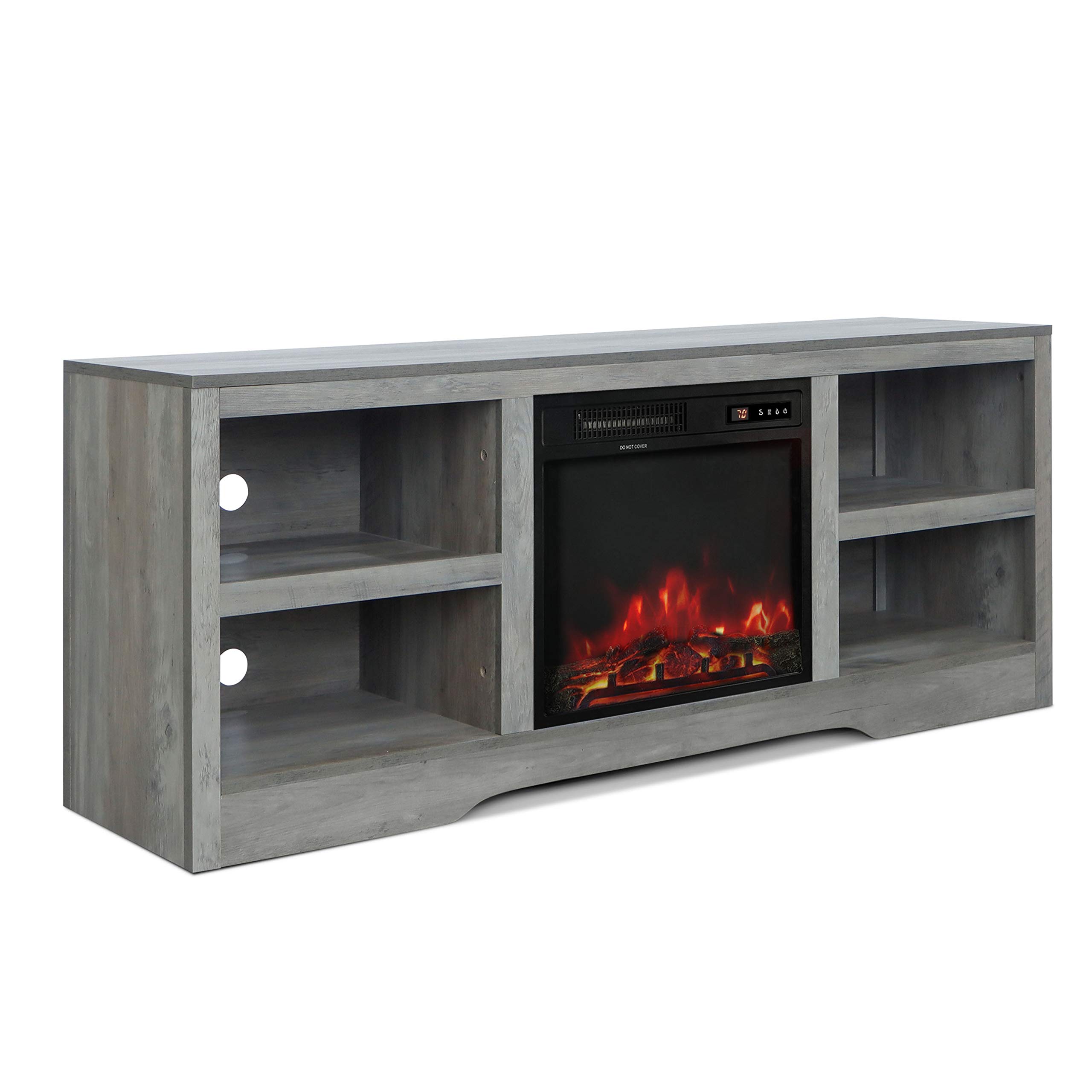 ENSTVER 58" TV Stand with Electric Fireplace,Fireplace Console,Storage Shelves Entertainment Center for Living Room,Gray