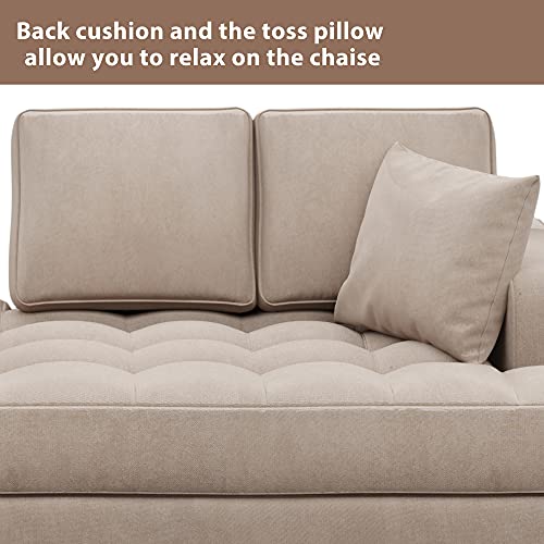 Merax 64" Modern Tufted Chaise Lounge with Toss Pillow Soft Linen Loveseat Sofa for Livingroom Bedroom Office Warm Grey Love Seats, 6431.533"(LDH)