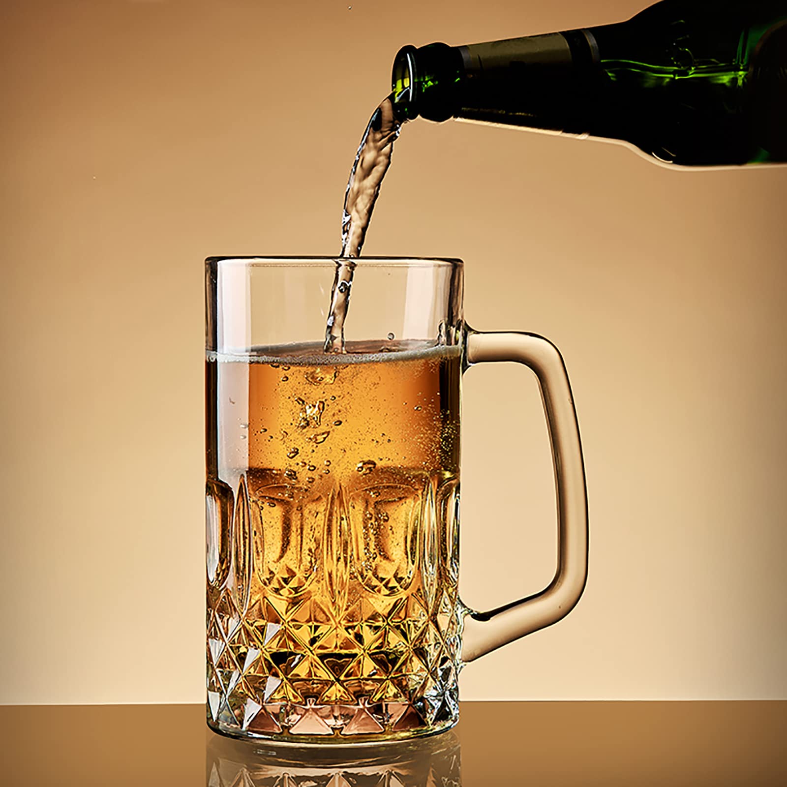 Frcctre 6 Pack 16 Oz Glass Beer Mug, Large Beer Glasses Steins with Handle and Stainless Steel Straws, Crystal Lead-Free Drinking Glasses Water Cups for Beer, Juice, Beverage, Bar