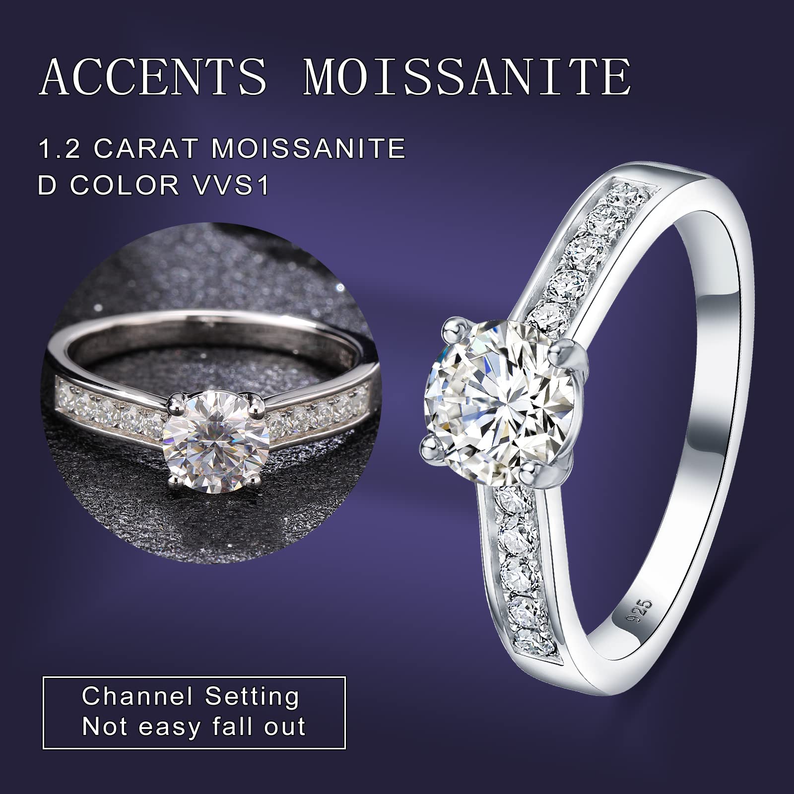 DAYBYDAY Moissanite Rings for Women 925 Sterling Silver 1ct Created Diamond Wedding Rings Moissanite Engagement Ring Size 10