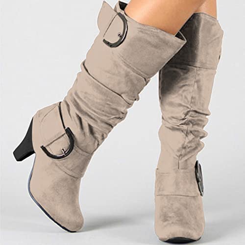 FASDNENDYS Womens Mid Knee High Boots Boots Boots Retro Boots High Booties Women's Heel Shoes Womens Boots 8.5 Beige