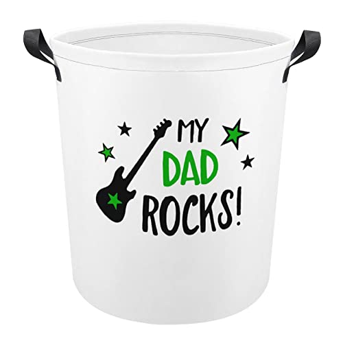 My Dad Rocks Large Laundry Basket Hamper Bag Washing with Handles for College Dorm Portable