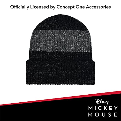 Disney Mickey Mouse Cuffed Beanie Hat, Knitted Stocking Cap, Black/Grey