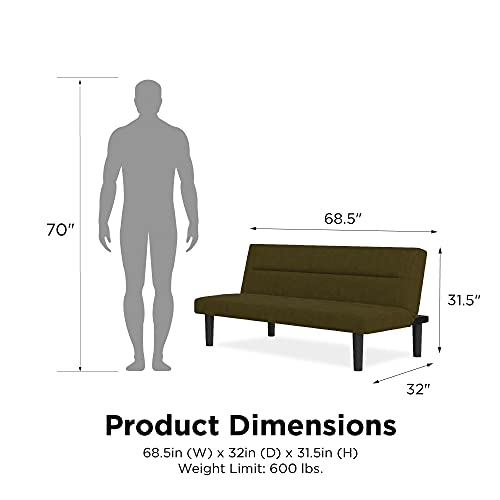 DHP Elm Convertible Living Room Sofa Bed and Couch Linen Futon, Green
