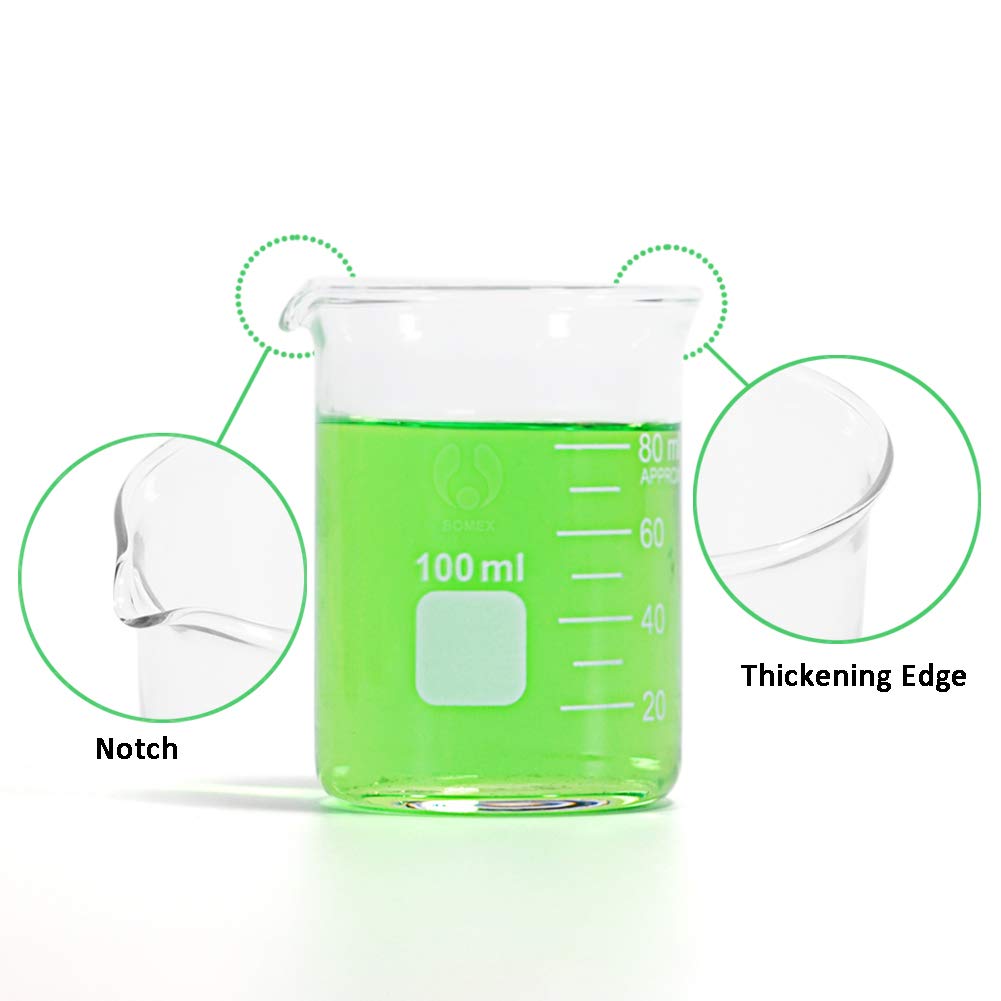 Glass Measuring Low Form Beaker Set and 9pcs Glass Stir Sticks Glass Stirring Rod