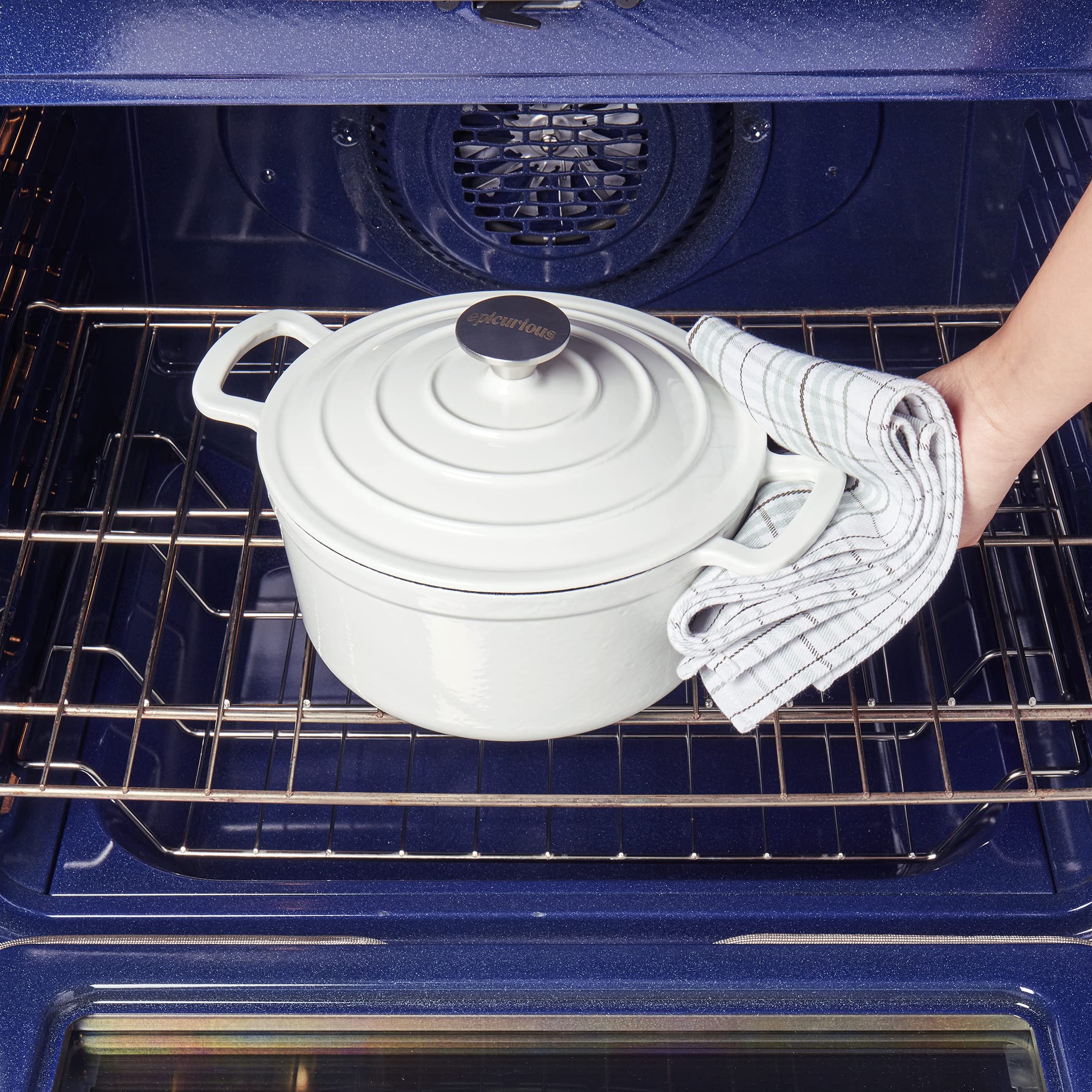 Epicurious Cookware Collection- Enameled Cast Iron Covered Dutch Oven, 6 Quart Dutch Oven Blue