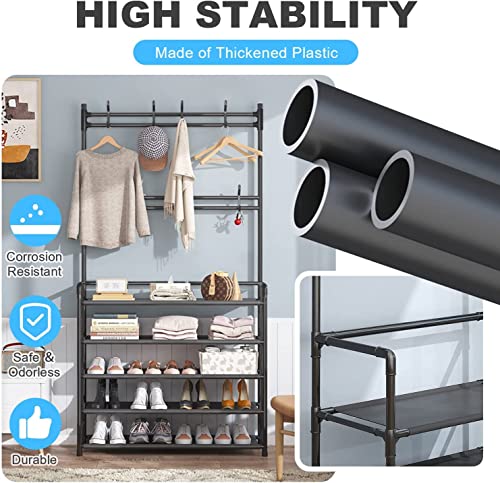 Liwarace Metal Clothing Rack,Clothes Garment Coat Rack with Bottom Shelf, Clothing Rack for Hanging Clothes, Coats, Skirts, Shirts, Sweaters, Black