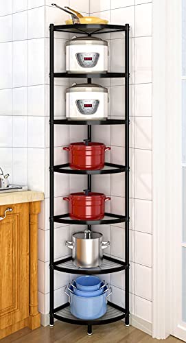 ZIGAMA 7-Tier Kitchen Corner Shelf Adjustable Pot Rack, Cookware Free Standing Storage Organizer ,Pot and Pans Tower Metal Shelves for Kitchen