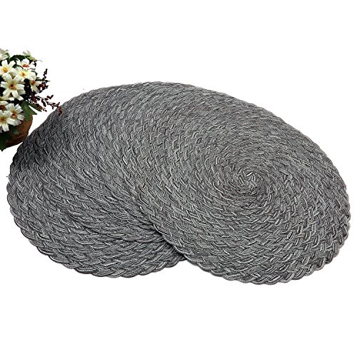 Topotdor Round Placemats Heat-Resistant Stain Resistant Anti-Skid Washable Polyproplene Table Mats Placemats (Set of 6, Braided-Gray)