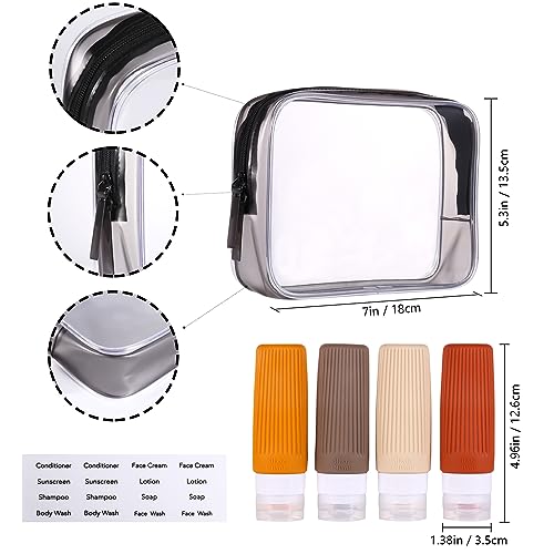 LIYUABU Silicone Travel Bottles for Toiletries,Tsa Approved 3oz Portable Refillable Travel Bottles,Leak Proof BPA Free Squeezable Travel Size Containers Accessories with Toiletry Bag(4Pack Brown)