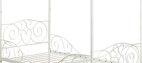 DHP Metal Canopy Kids Platform Bed with Four Poster Design, Scrollwork Headboard and Footboard, Underbed Storage Space, No Box Sring Needed, Twin, White