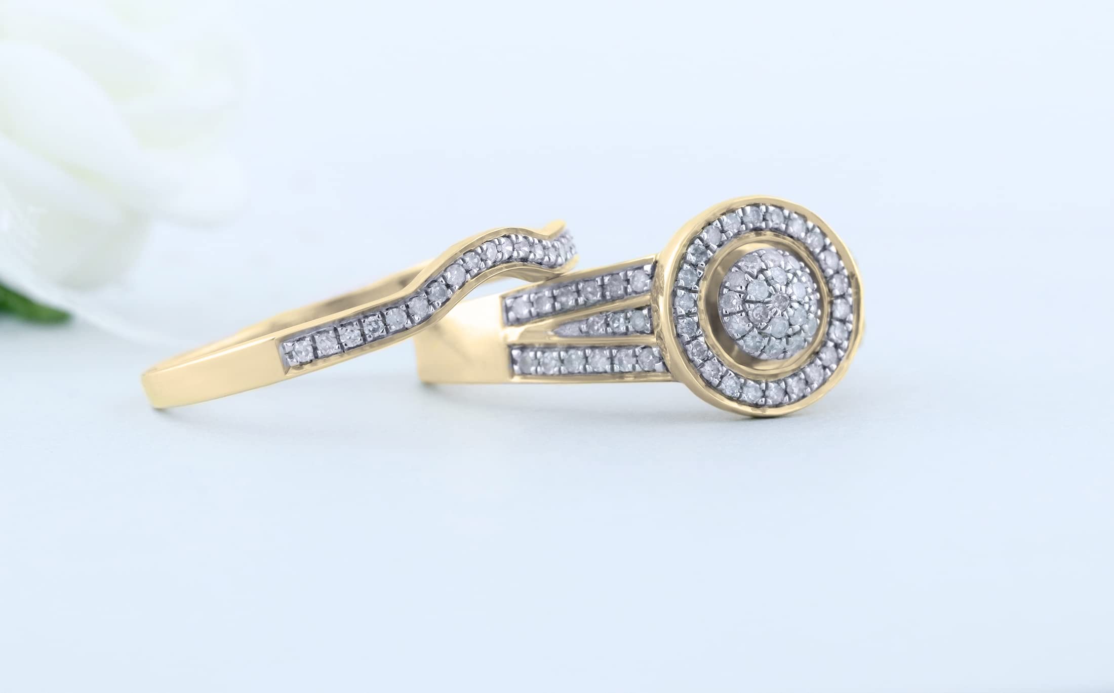 Dazzlingrock Collection 0.50 Carat (ctw) 18k Yellow Gold Plated Sterling Silver White Diamond Round Women Engagement Ring Set 1/2 CT, Size 7