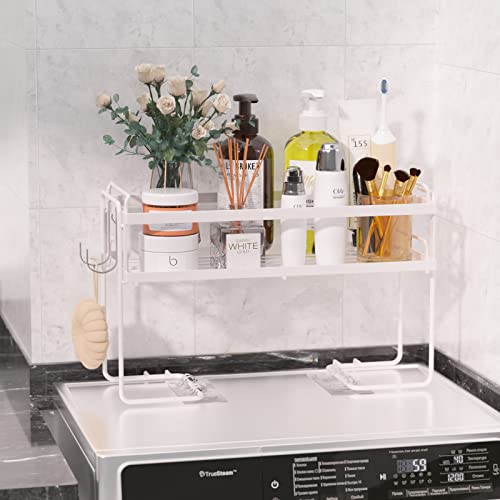 NUTSAAKK Bathroom Over The Toilet Storage Shelf, 1-Tier Bathroom Organizer Over Toilet, Above Toilet Storage with Non-Trace Adhesive, No Drilling Toilet Organizer with Hook (Upgrade White)
