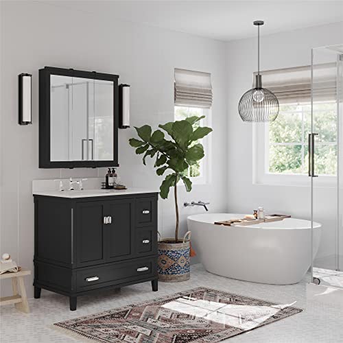 DHP Otum Bathroom 3 Door Mirrored Medicine Cabinet and Organizer, Surface Mount Wall Storage, Black