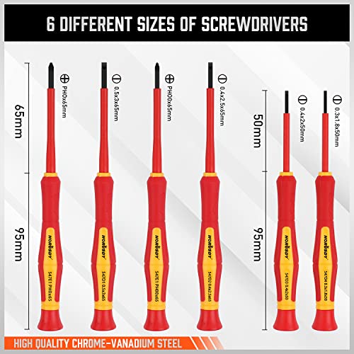 HORUSDY 1000V 6-Piece Mini Insulated Screwdriver Set, Magnetic Tip Mini Electrician Screwdriver Set Slotted(1.8mm,2.0mm2.5mm,3.0mm), Phillips: (PH00, PH0)