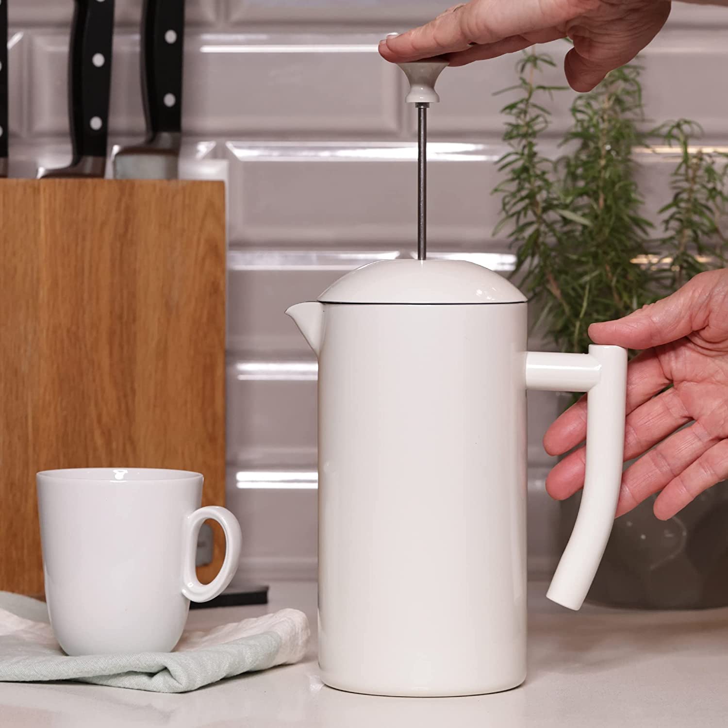 Frieling Double-Walled Stainless Steel French Press Coffee Maker - Snow White - 34 fl oz - Camping French Press Coffee Maker