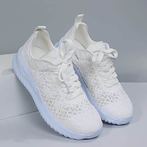 FASDNENDYS Women Lightweight Running Shoes Athletic Walking Light Weight Biking Shoes White