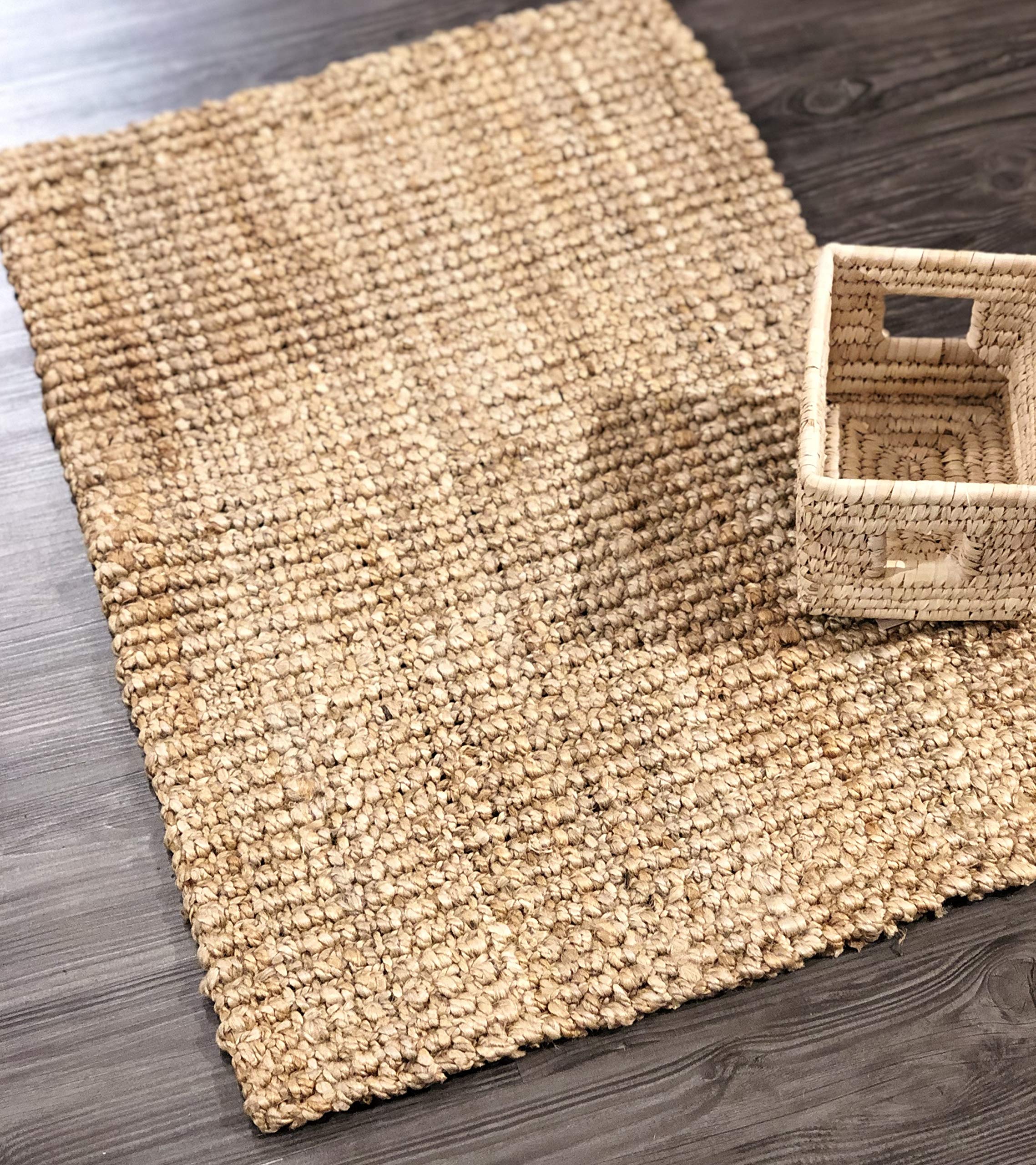 Elyson Chunky Jute Textured Handmade Area Rug, Living Room, Natural Fiber bio Friendly (4x6 FT, Natural)