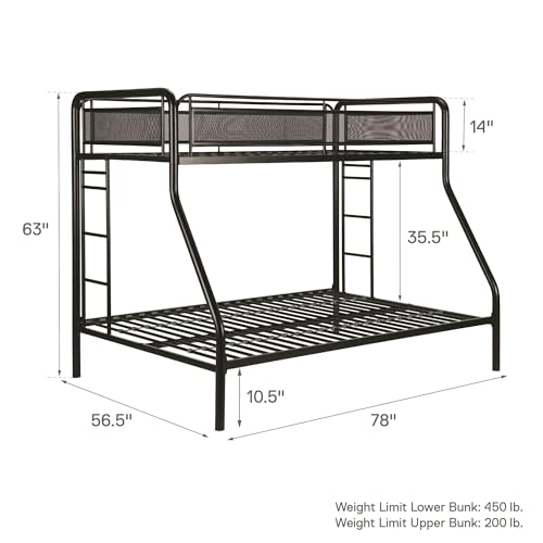DHP Rockstar Metal Bunk Bed for Kids, Full, Black