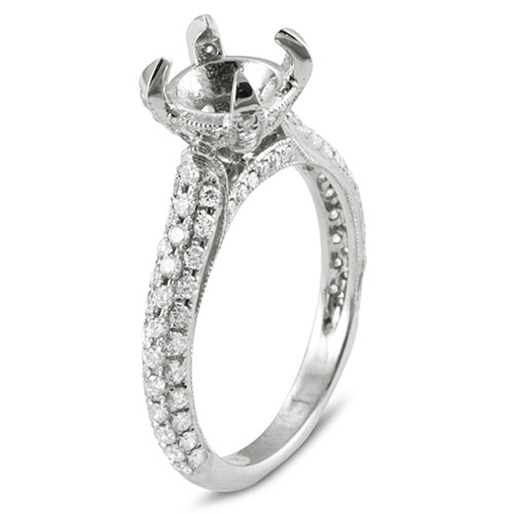 Dazzlingrock Collection 1.05 Carat (Ctw) 18k Round Diamond Semi Mount Round Diamond Engagement Ring (No Center Stone), White Gold, Size 6.5
