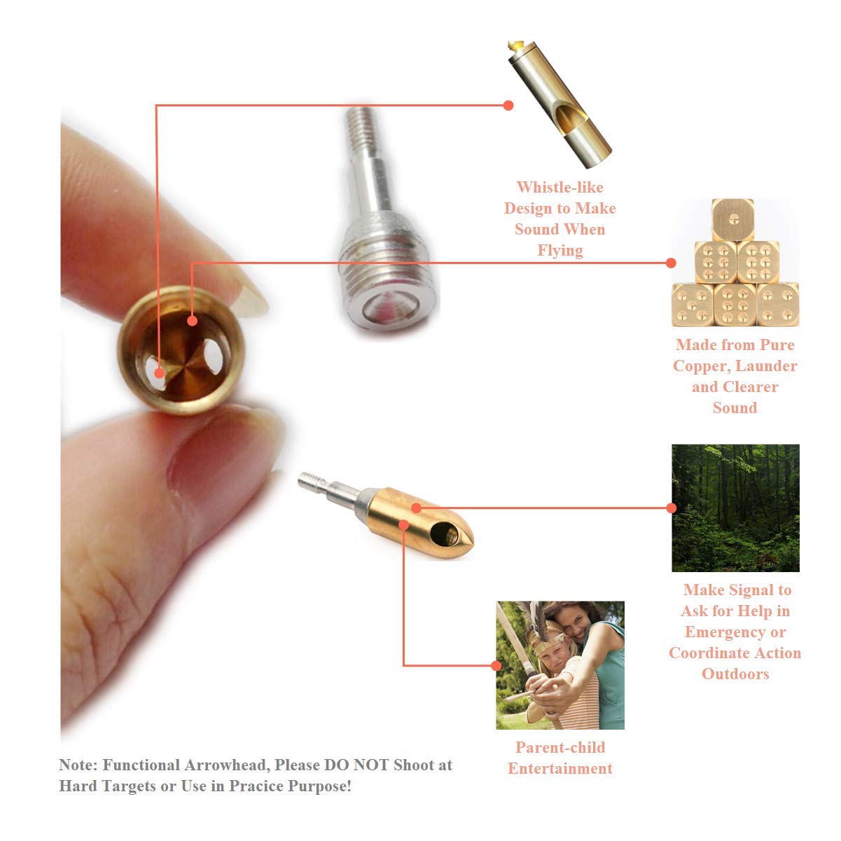 DarkForest 6pcs DB-14 Whistle Broadheads 125 Grain Whistling Arrowhead for Signal Sound to Locate or Fun with Friends