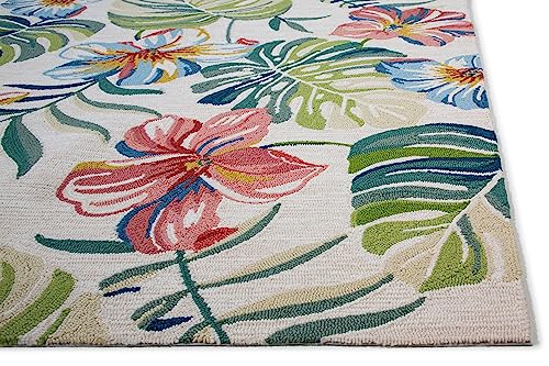 New Home Cyrus Hand-Made Indoor/Outdoor Tropical Floral Area Rug - Ivory 7'6" x 9'6"