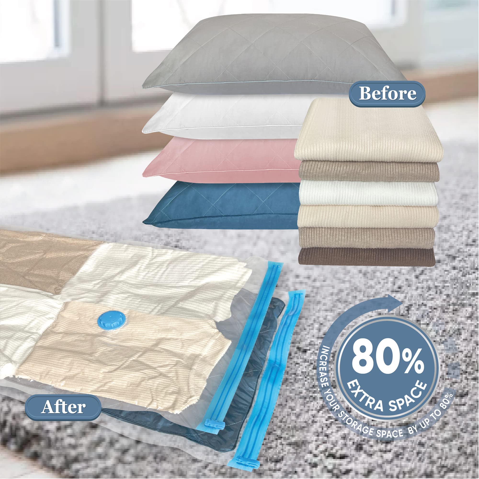 RoomiPro Space Saver Vacuum Storage Bags, 8 Medium Vacuum Sealer Bags with Pump, Storage Vacuum Sealed Bags for Clothing, Comforters, Blanket Storage, Bedding