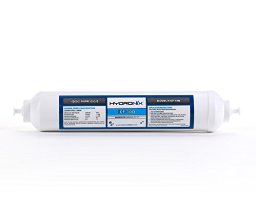 Hydronix ICF-10Q/3 Inline Post Activated Carbon Water Filter Replacement Cartridge with 1/4-Inch Quick Connect for Refrigerator, Ice Maker, RO Reverse Osmosis System, 2000 Gallons (3 Pack)