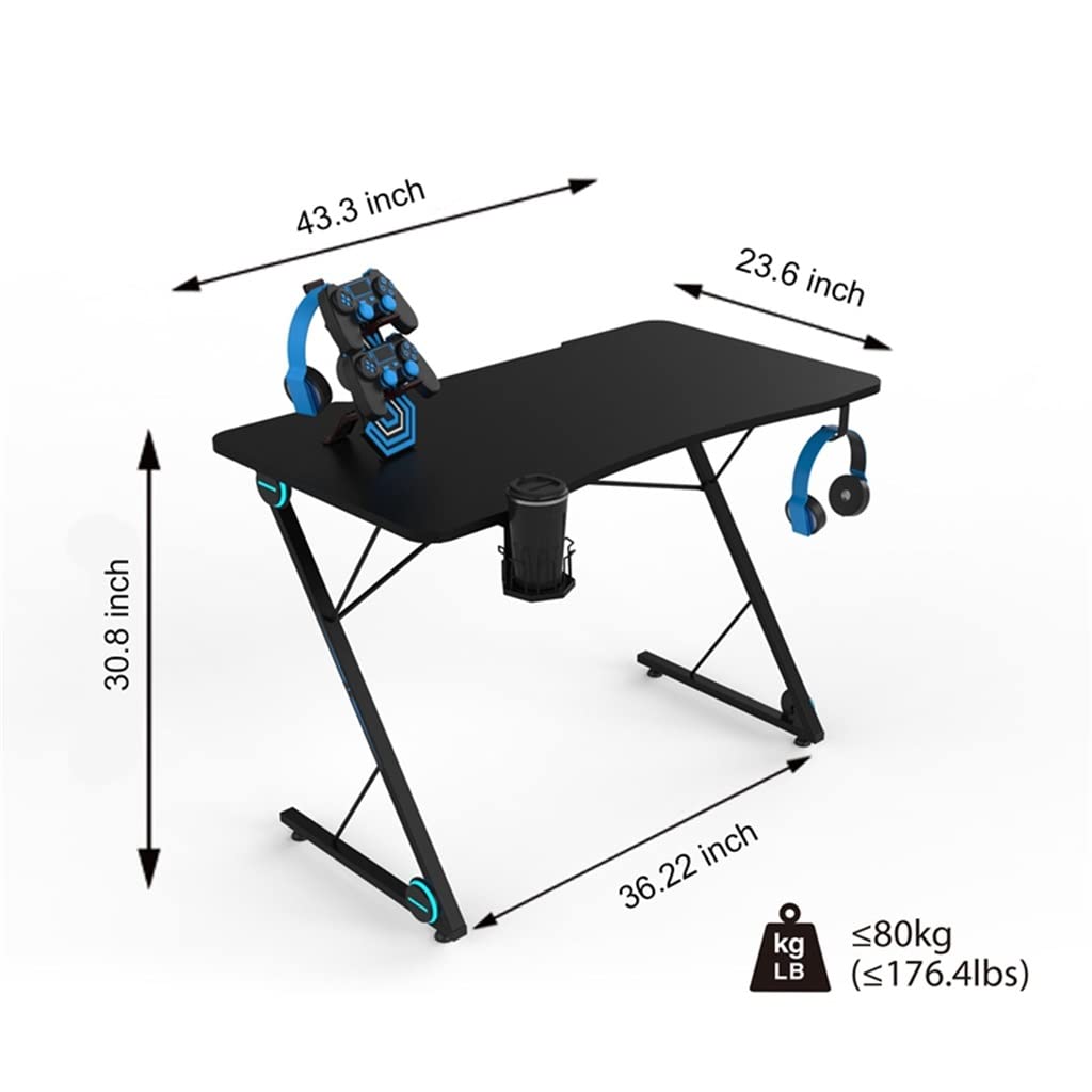 DHTDVD Gaming Desk, E-Sport Gamer Workstation with LED Lights & Large Carbon Fiber Surface, Ergonomic PC Gaming