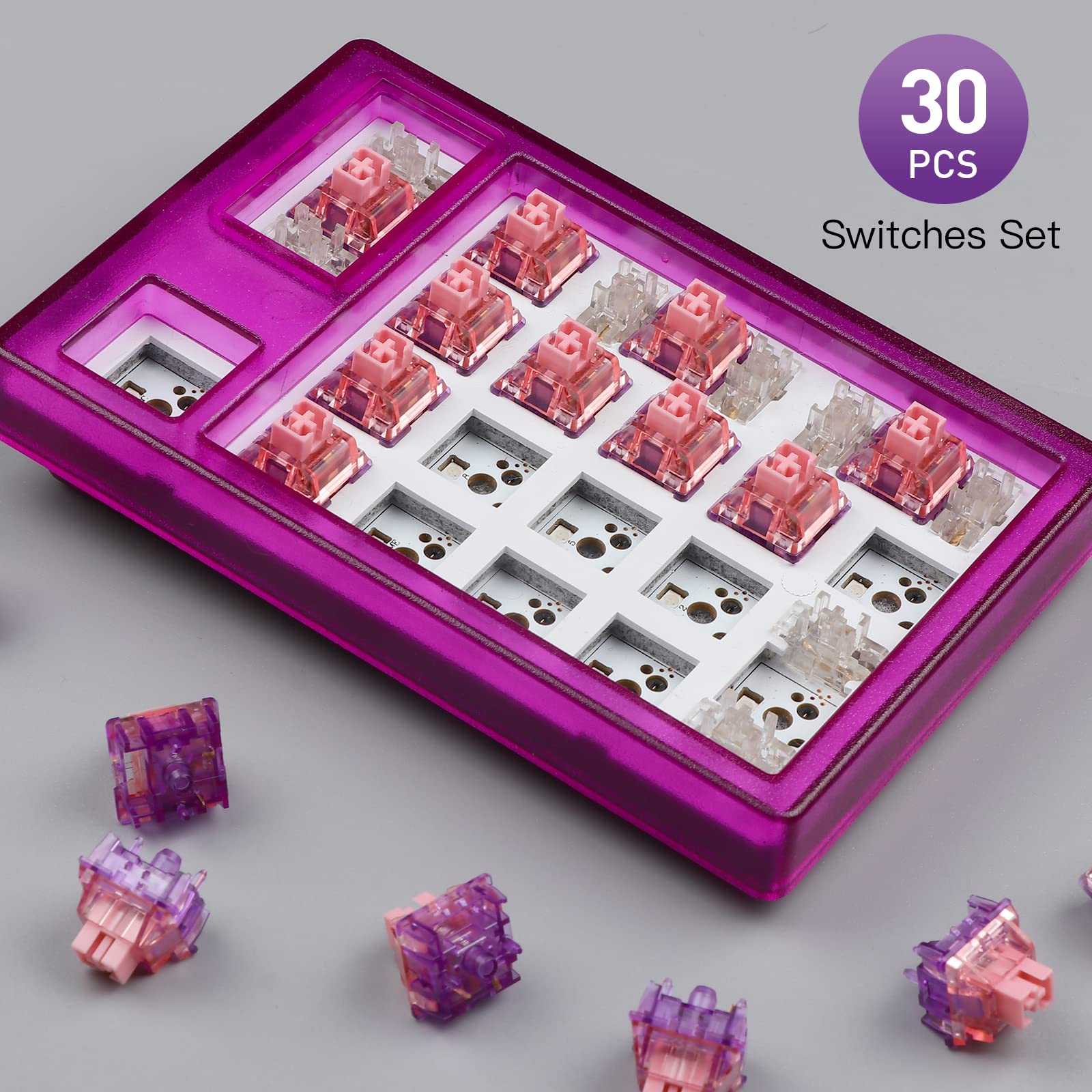 EPOMAKER Flamingo 30 Pieces 47gf Linear Mechanical Keyboard Switches Set, 35gf Initial Force Factory Lubed Switch with POM Stem, Dual Spring, PC Housing for Gaming DIY Keyboard