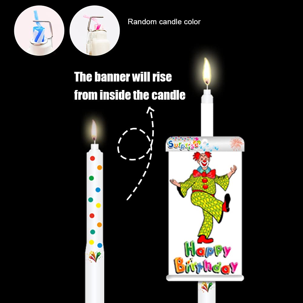 Pop Up Surprise Banner Candle, Circus Carnival Clown Cake Cupcake Candle, Clown Banner Birthday Candle for Party Supplies - 1 Pcs