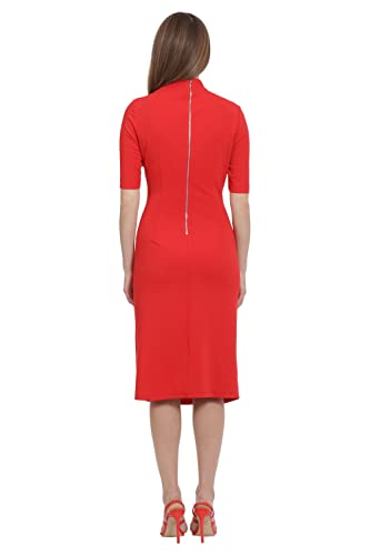 Maggy London Women's Side Pleat Dress with Asymmetric Neck and Elbow Sleeves, True Red