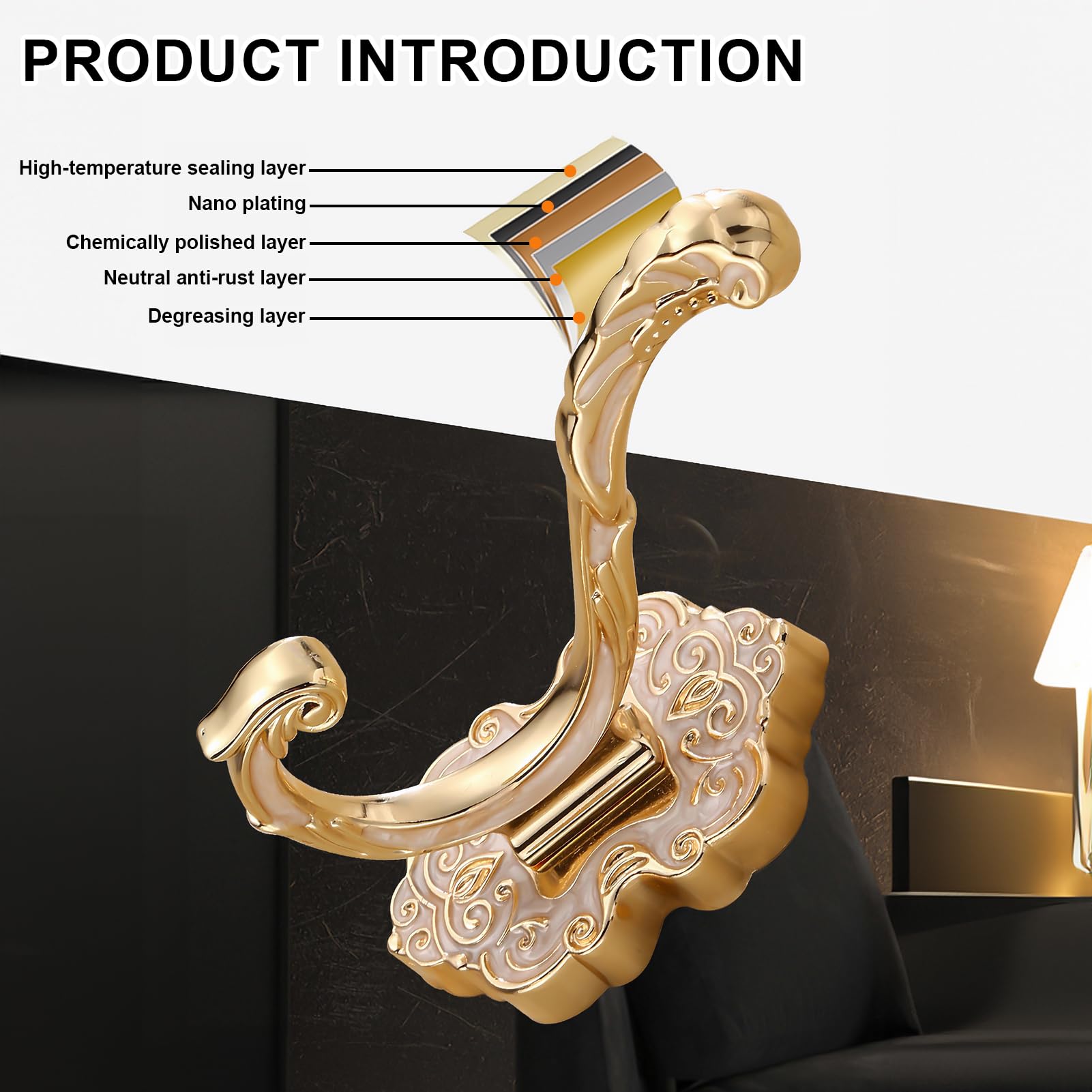 ParkistStar 2 pcs Coat hook, elegant gold practical hook in vintage style wall Mount for hanging coats and towels for hanging coat wallets in The bathroom and hallway (Golden-white)