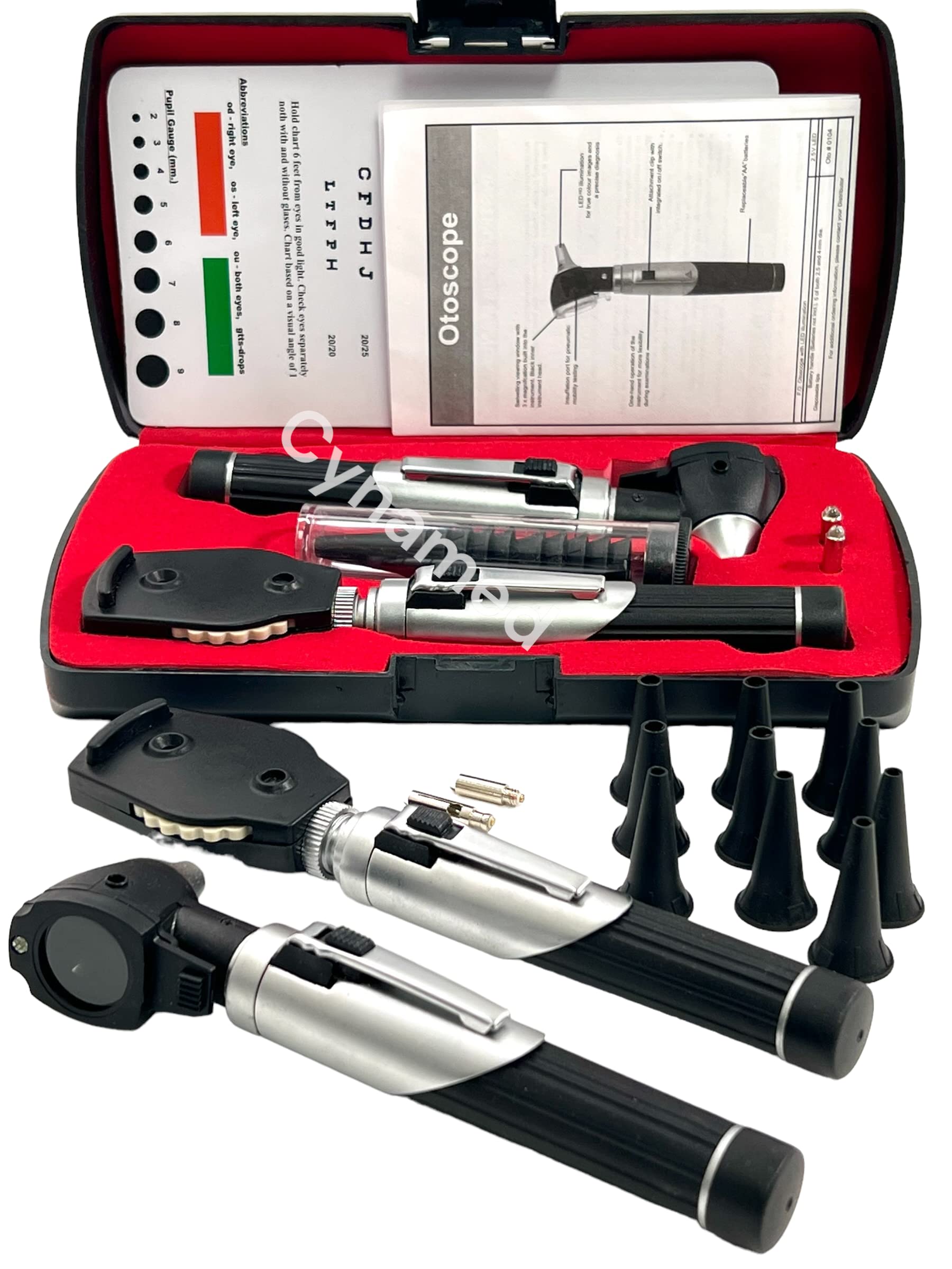New Premium High Grade Home Use Student Otoscope Set Fiber Optic Digital Bright Led Ear Light Design 4X Magnification with Storage Washable Speculum Tips for Children Adults and Pets Cynamed