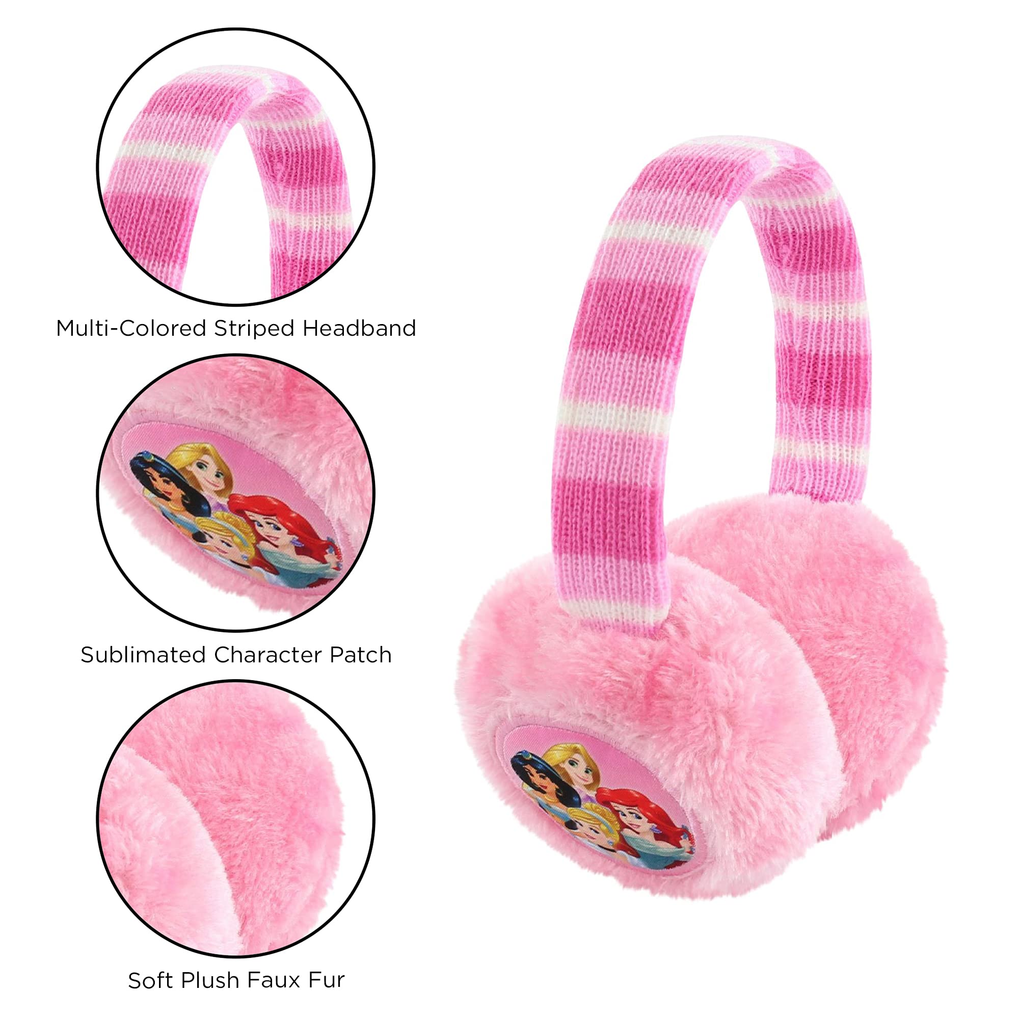 Disney Winter Earmuffs Warmers and Kids Gloves Sets, Princess Plush, Pink, Little Girls, Ages 4-7