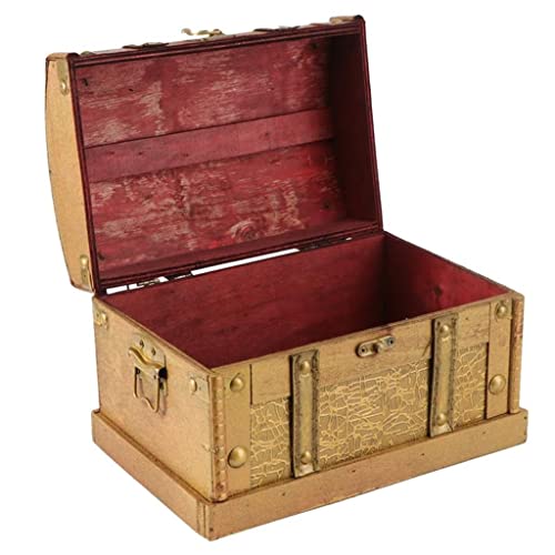 LDCHNH Retro Wooden Pirate Treasure Chest Box Storage Organizer Trinket Keepsake Treasure Case Decor Without Lock