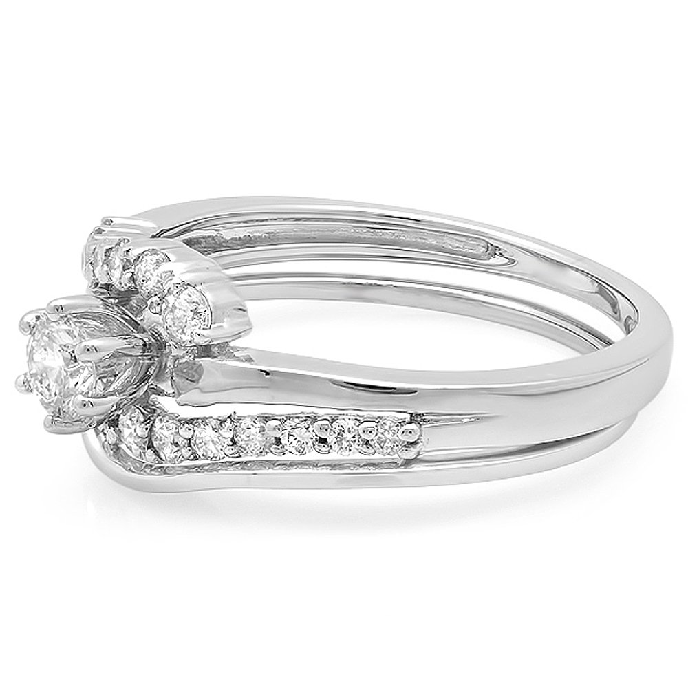 Dazzlingrock Collection 0.55 Carat (ctw) 14k Round Diamond Ladies Twisted Style Bridal Engagement Ring With Matching Band Set 1/2 CT, White Gold, Size 8