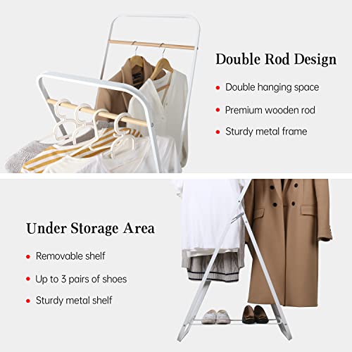 ZOES HOMEWARE Modern Foldable Garment Rack Heavy Duty Collapsible Clothing Rack for Hanging Clothes,Portable Steel Standing Clothes Rack with Shelves for Clothes,Space Saving-White
