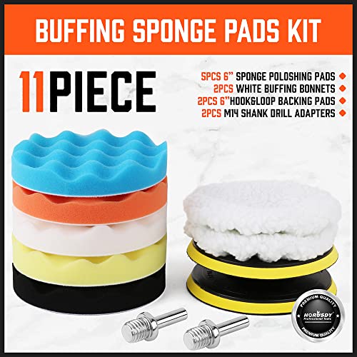 HORUSDY 6" Buffing Pad Kit, Polishing Pad Kit for 6 Inch Backing Plate Compound Buffing Sponge and Woolen Pads Cutting Polishing Pad Kit for Car Buffer Polisher, Polishing and Waxing.