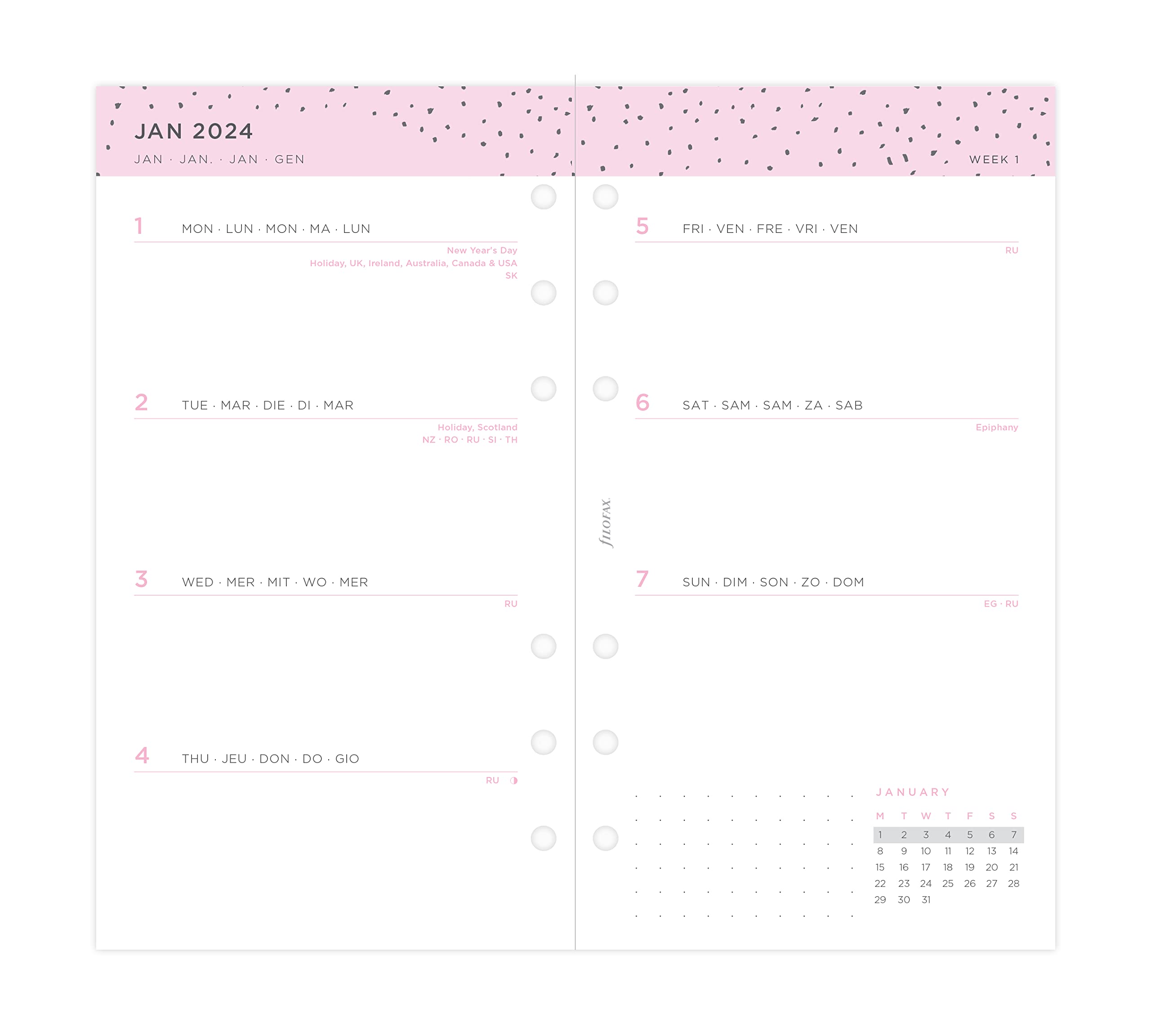 Filofax Personal Confetti week to view 2024 diary