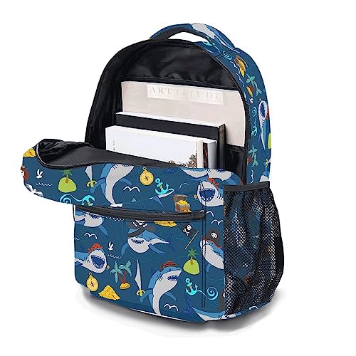 oallpu Cartoon Shark Backpack, Casual Lightweight Shark Laptop Bag, Classic Shoulders Backpack Cute Daypack with Multiple Pockets(Cartoon Shark)
