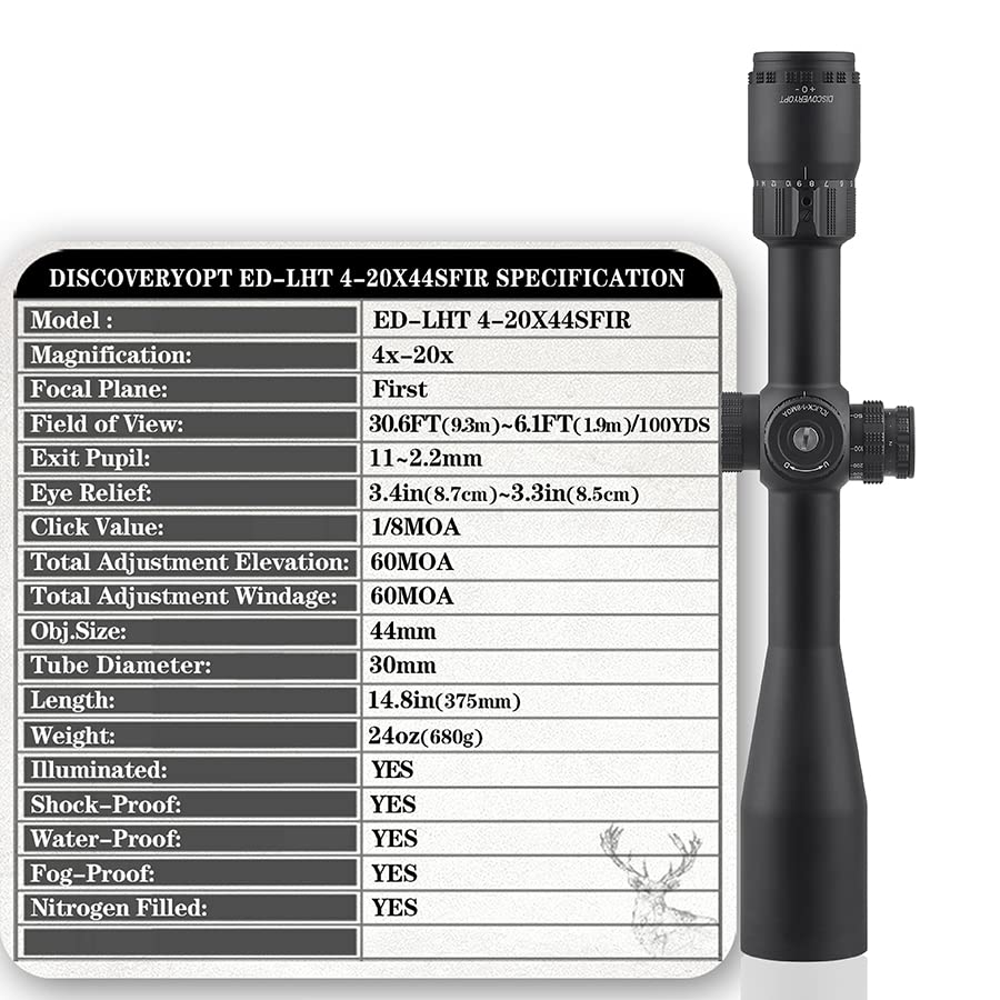 DISCOVERYOPT Optics ED 4-20x44mm Hunting Rifle Scope First Focal Plane 1/8MOA Illuminated Reticle…