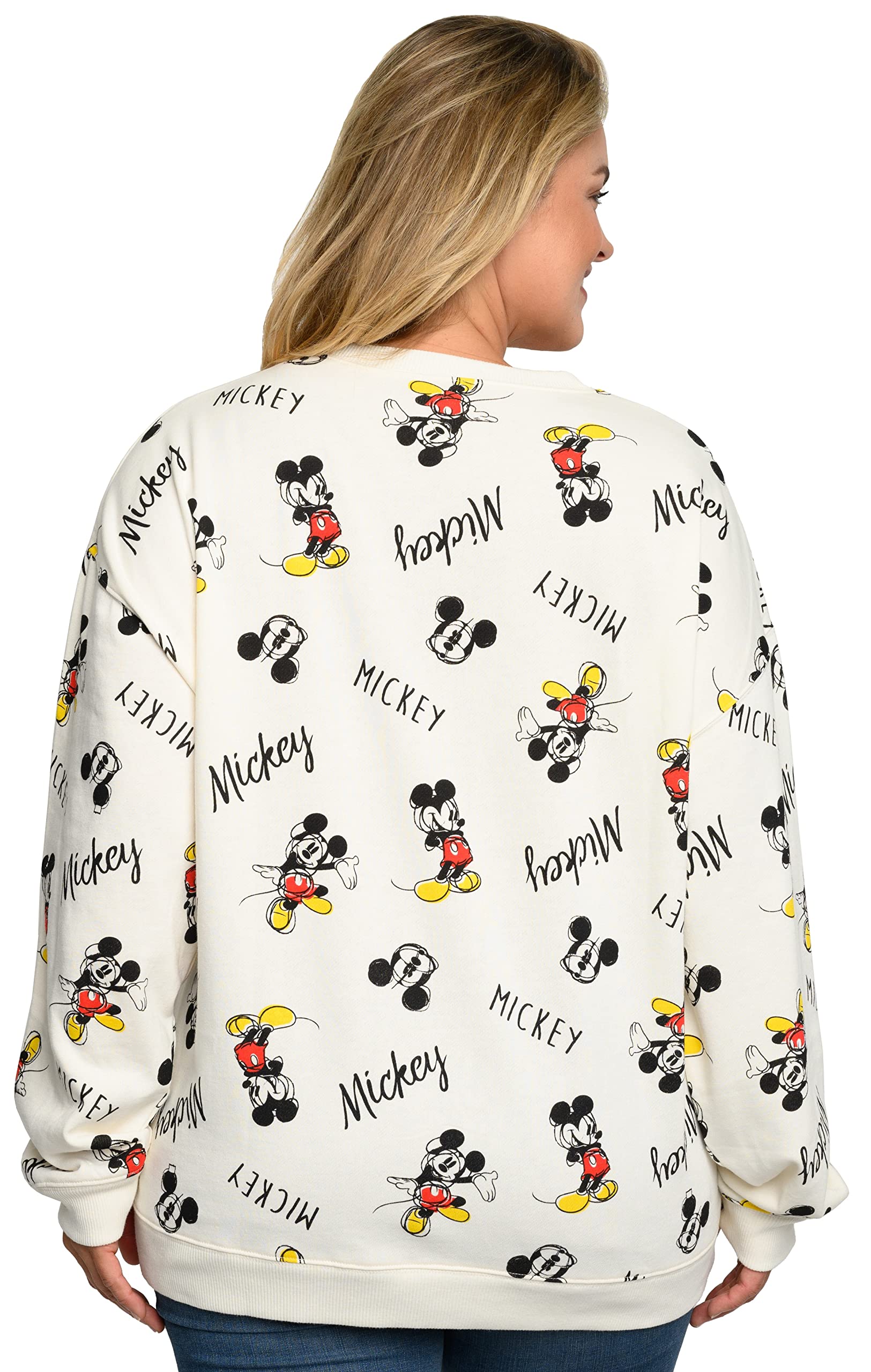Disney Womens Plus Size Mickey Mouse Sweatshirt Fleece Pullover (Cream, 2X)